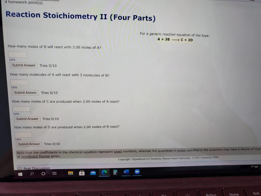 Solved 4 homework point(s) Reaction Stoichiometry II (Four | Chegg.com