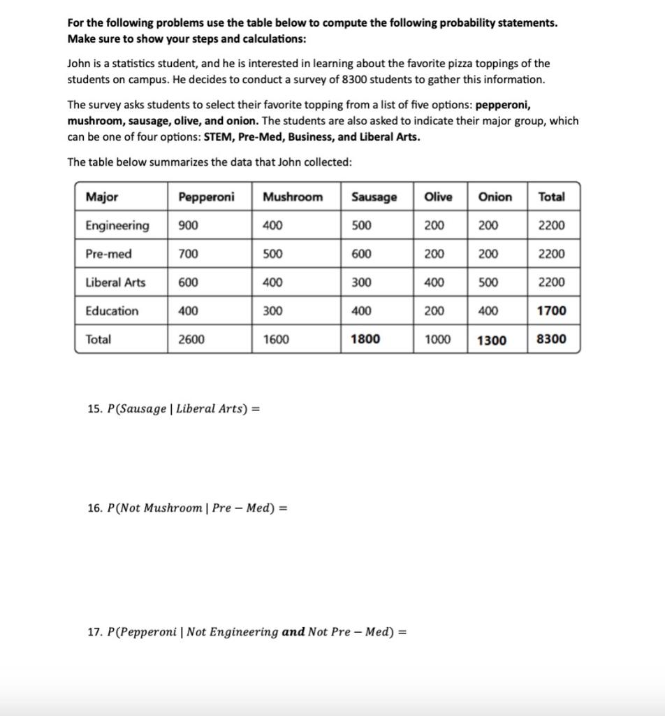 Solved For the following problems use the table below to | Chegg.com