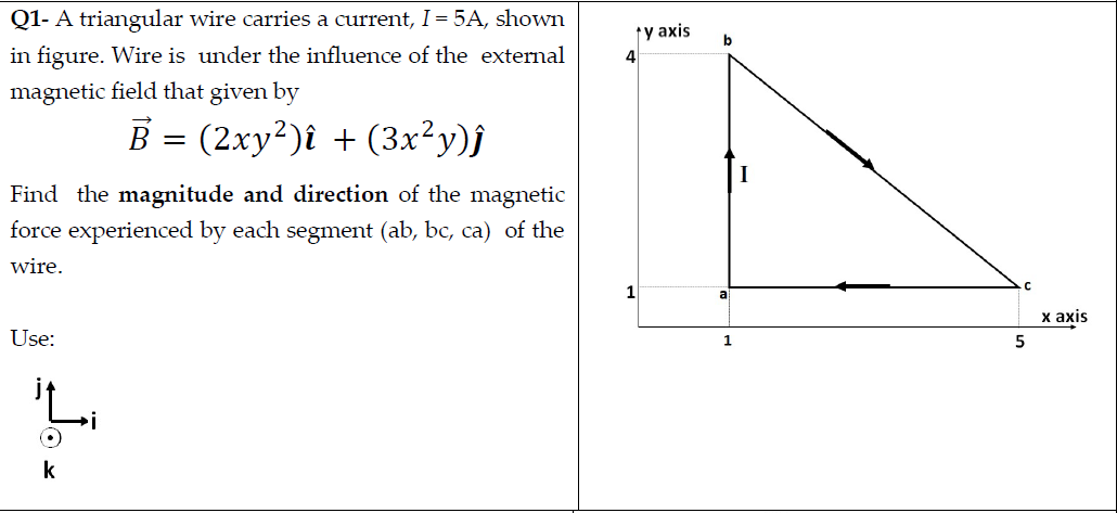 Solved A triangular wire carries a current, I = 5A, shown in | Chegg.com