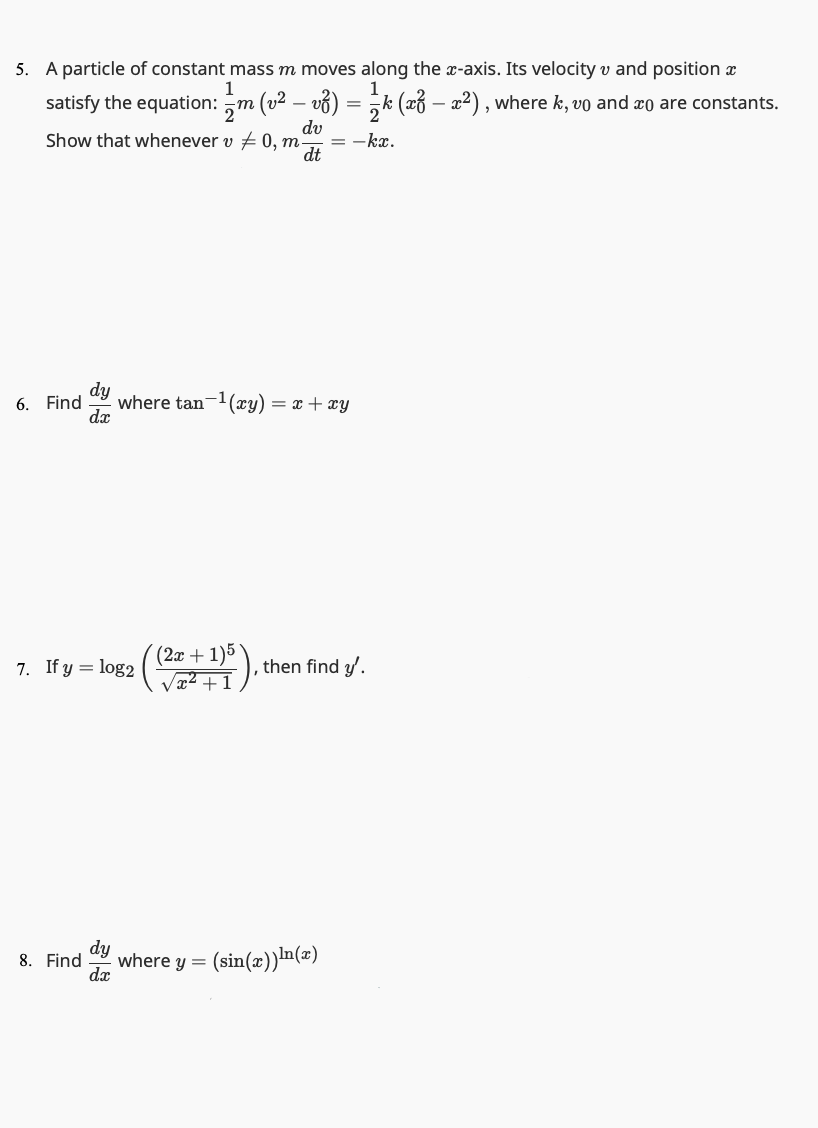 Solved 5. A particle of constant mass m moves along the | Chegg.com