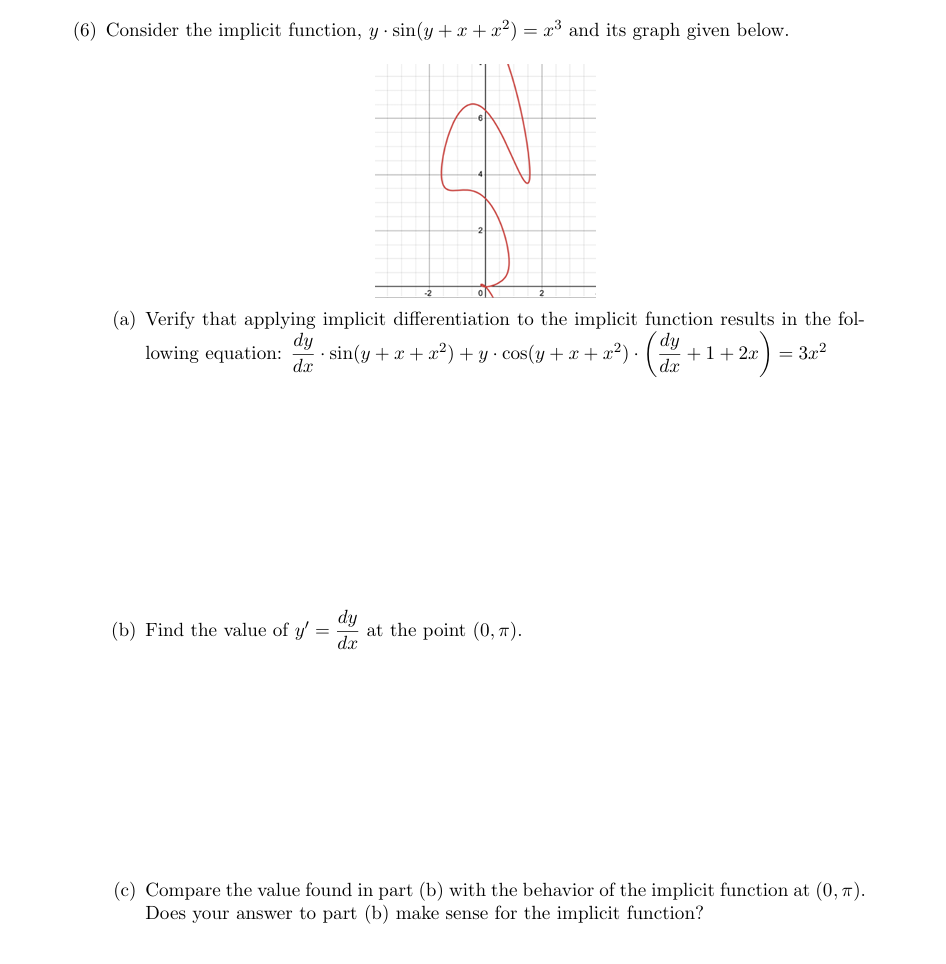 Solved by an EXPERT (6) ﻿Consider the implicit function, y*sin(y+x+x2)=x3 | Chegg.com