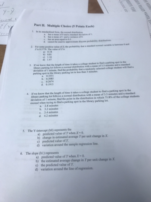 Solved y- Part II. Multiple Choice (5 Points Each 2 For eome | Chegg.com