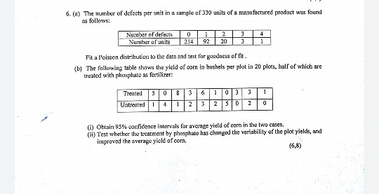 Solved 6. () The number of defects per unit in it sample of | Chegg.com