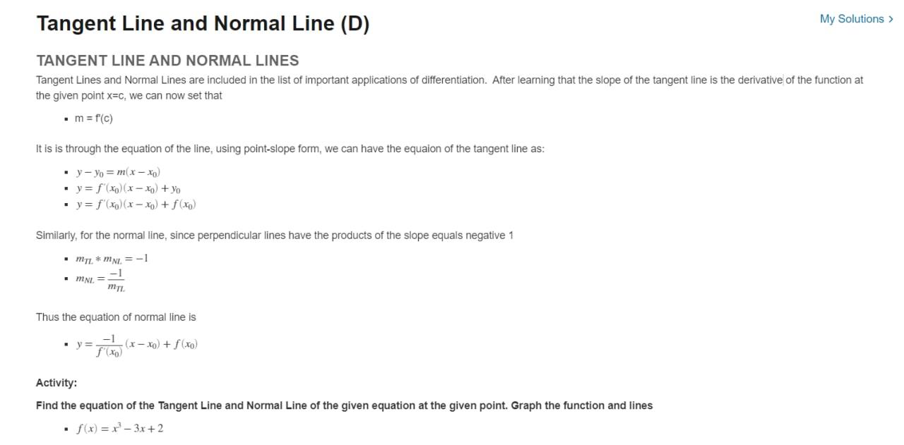 Solved TANGENT LINE AND NORMAL LINES Tangent Lines and | Chegg.com