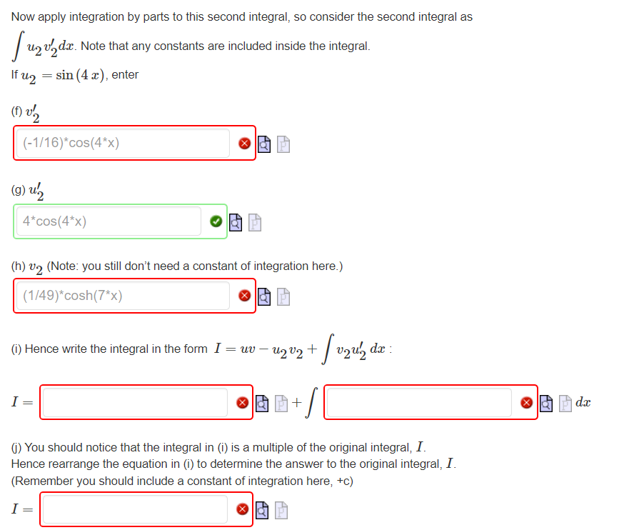 Solved I=∫cos(4x)cosh(7x)dx Think of this as ∫uv′dx. Let | Chegg.com