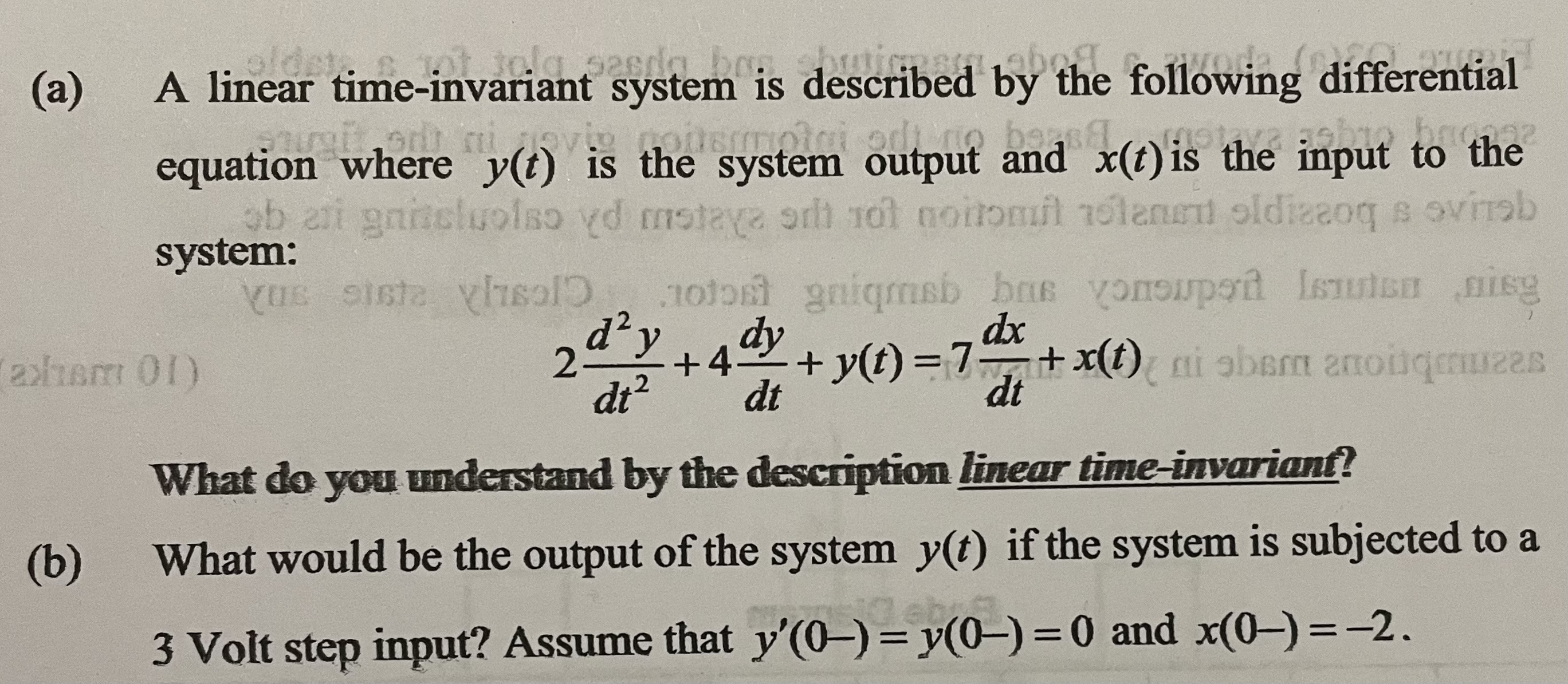 Solved A linear time-invariant system is described by the | Chegg.com