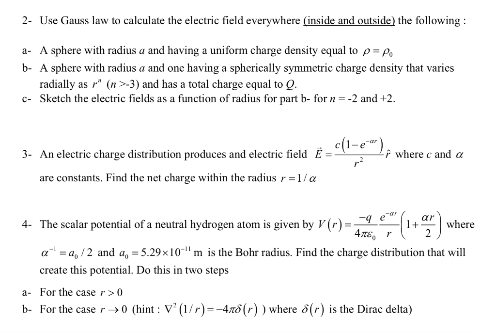 Solved 2- Use Gauss law to calculate the electric field | Chegg.com