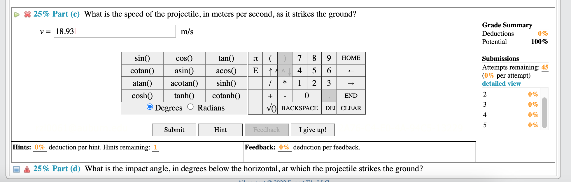 Solved (10\%) Problem 3: Consider a projectile launched with | Chegg.com