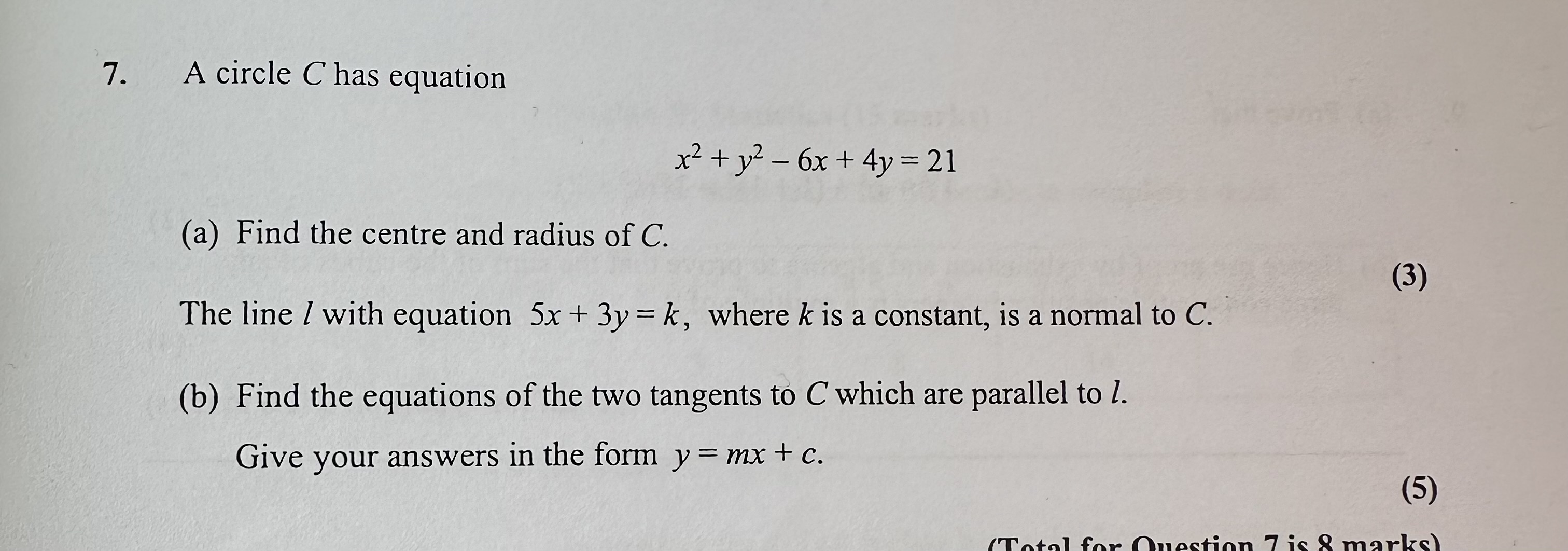 Solved A circle C ﻿has equationx2+y2-6x+4y=21(a) ﻿Find the | Chegg.com