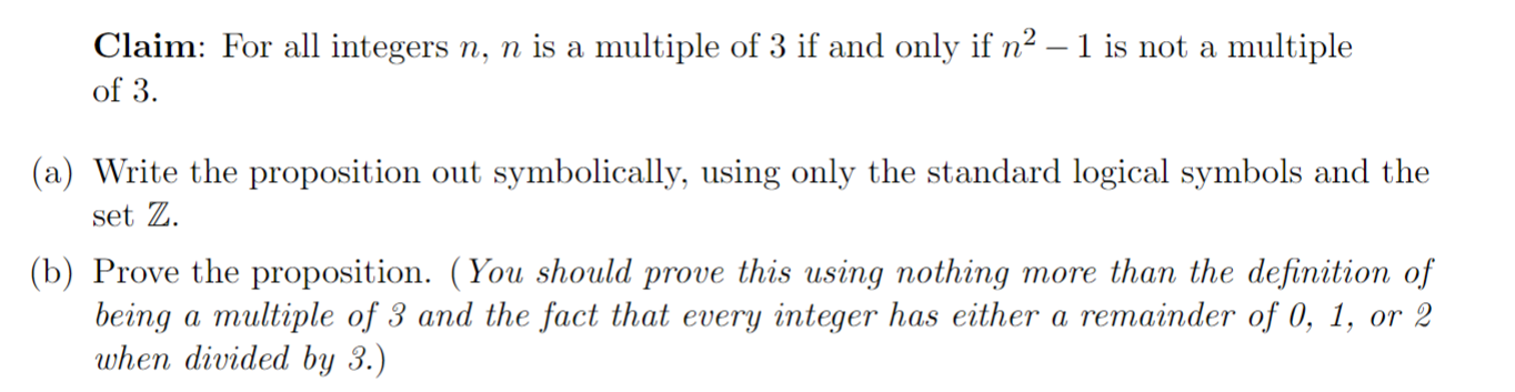 Solved Claim: For all integers n, n is a multiple of 3 if | Chegg.com