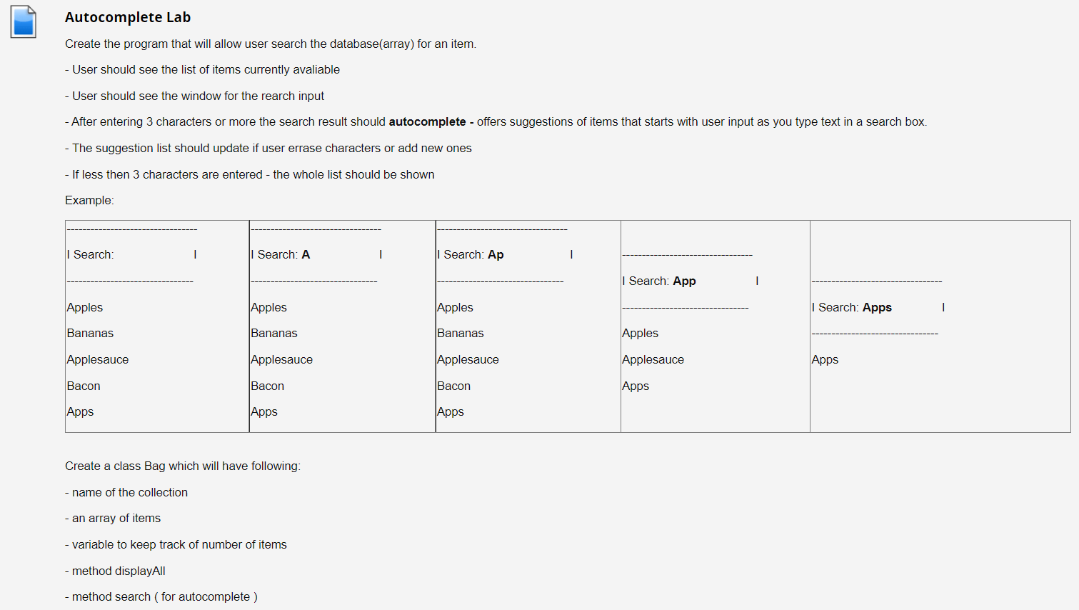 Solved Autocomplete Lab Create the program that will allow | Chegg.com