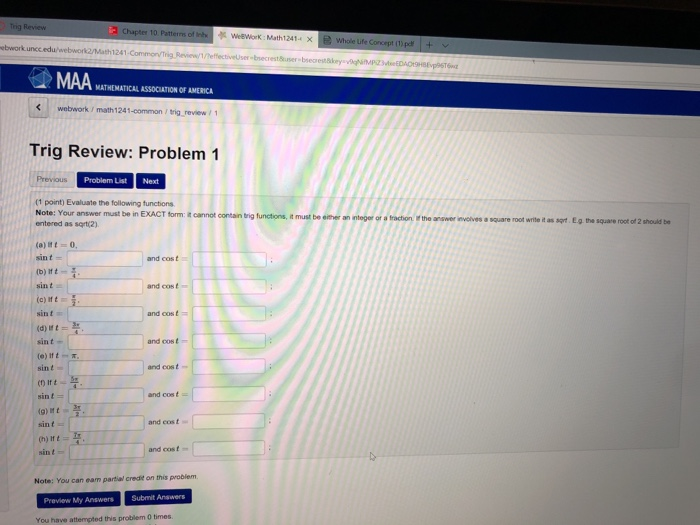 Solved 1241 MAA MATHEMATICAL ASSOCIATION OF AMERICA webwork/ | Chegg.com