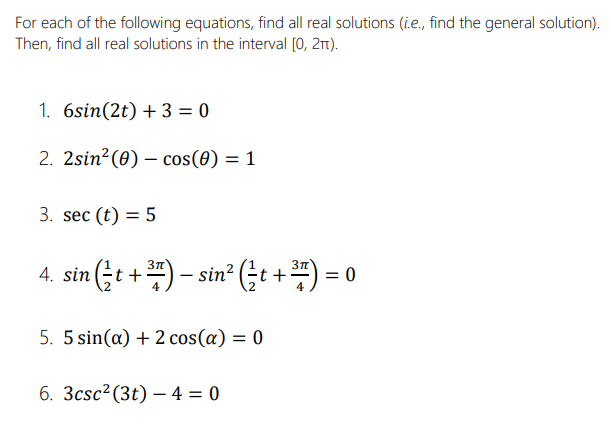 Solved For each of the following equations, find all real | Chegg.com