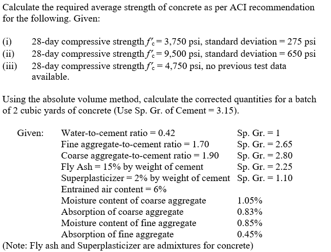 Solved Calculate the required average strength of concrete | Chegg.com