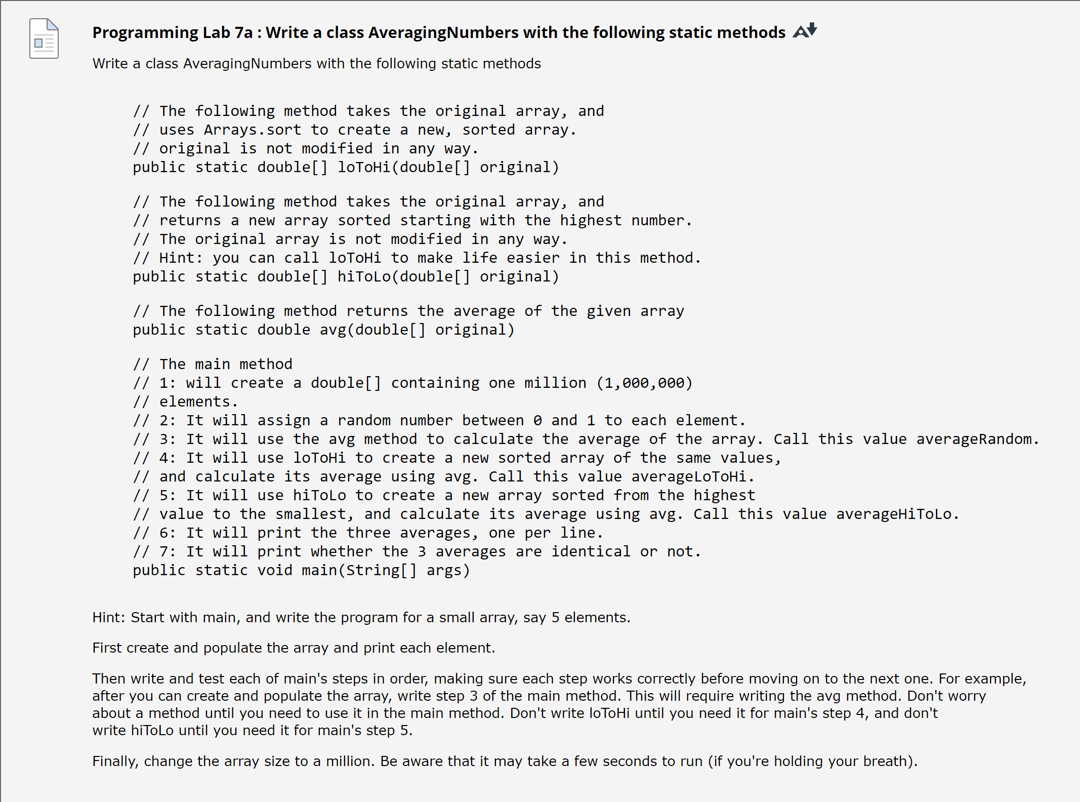 Solved Programming Lab 7a : Write a class AveragingNumbers | Chegg.com