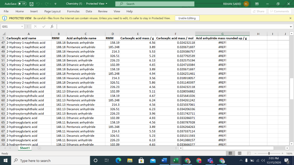Solved AutoSave On Hur Chemistry (1) - Protected View O | Chegg.com
