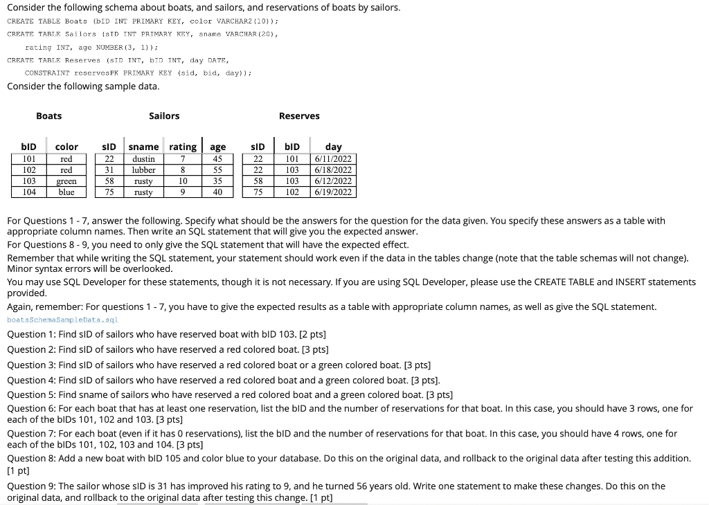 Solved DROP TABLE Reserves; DROP TABLE Sailors; DROP TABLE | Chegg.com