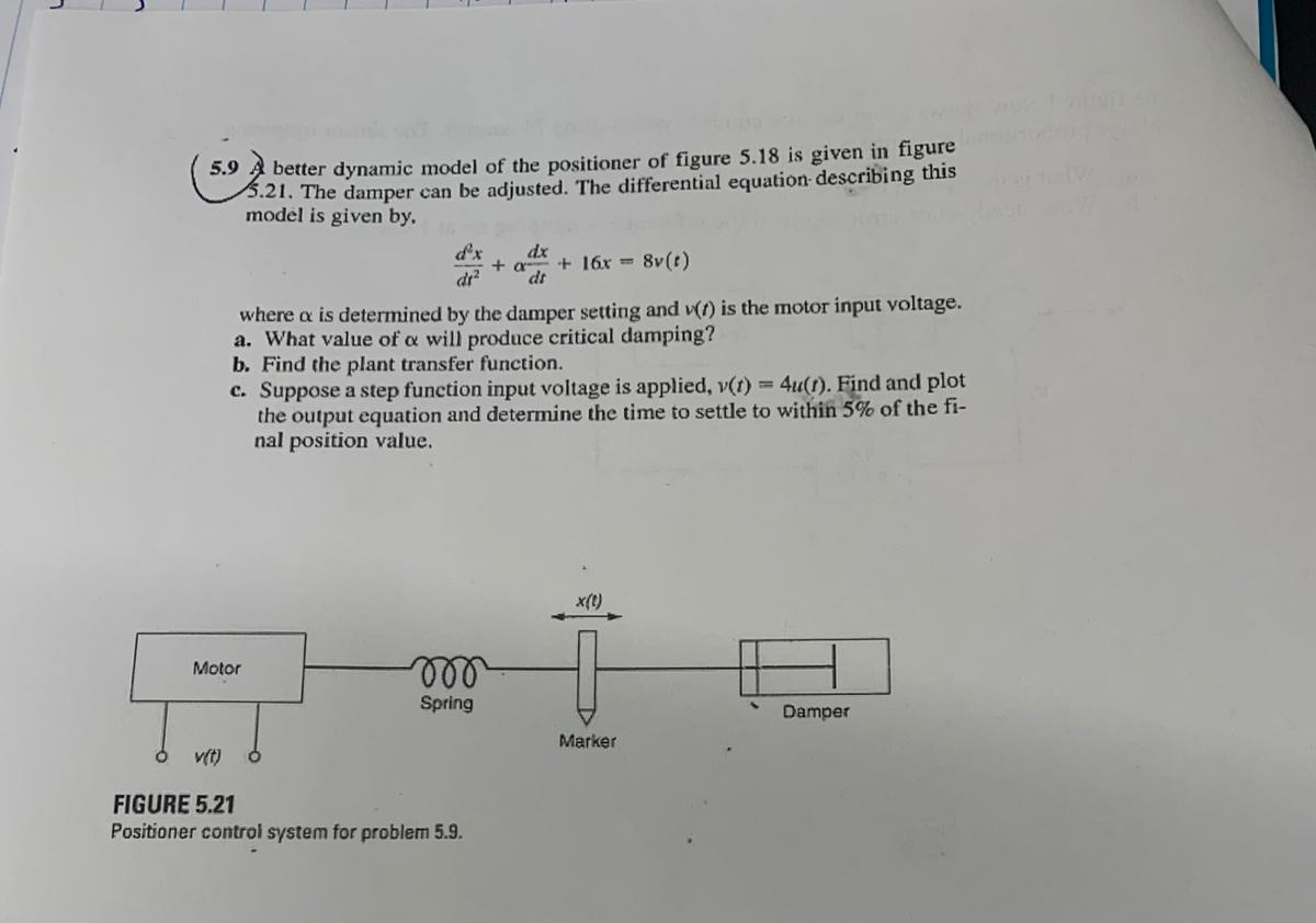 Solved 5.9 ﻿A better dynamic model of ﻿the positioner of | Chegg.com