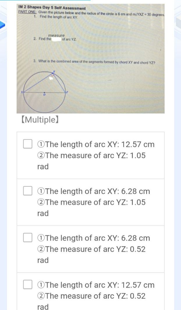 Solved IM 2 Shapes Day 5 Self Assessment PART ONE: Given the | Chegg.com