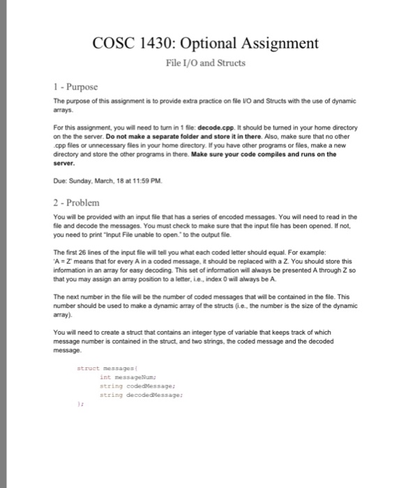 Solved COSC 1430: Optional Assignment File I/O and Structs | Chegg.com