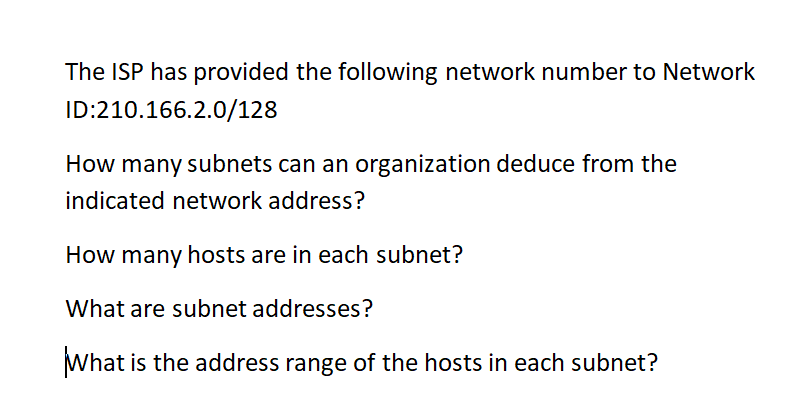Solved The ISP has provided the following network number to | Chegg.com
