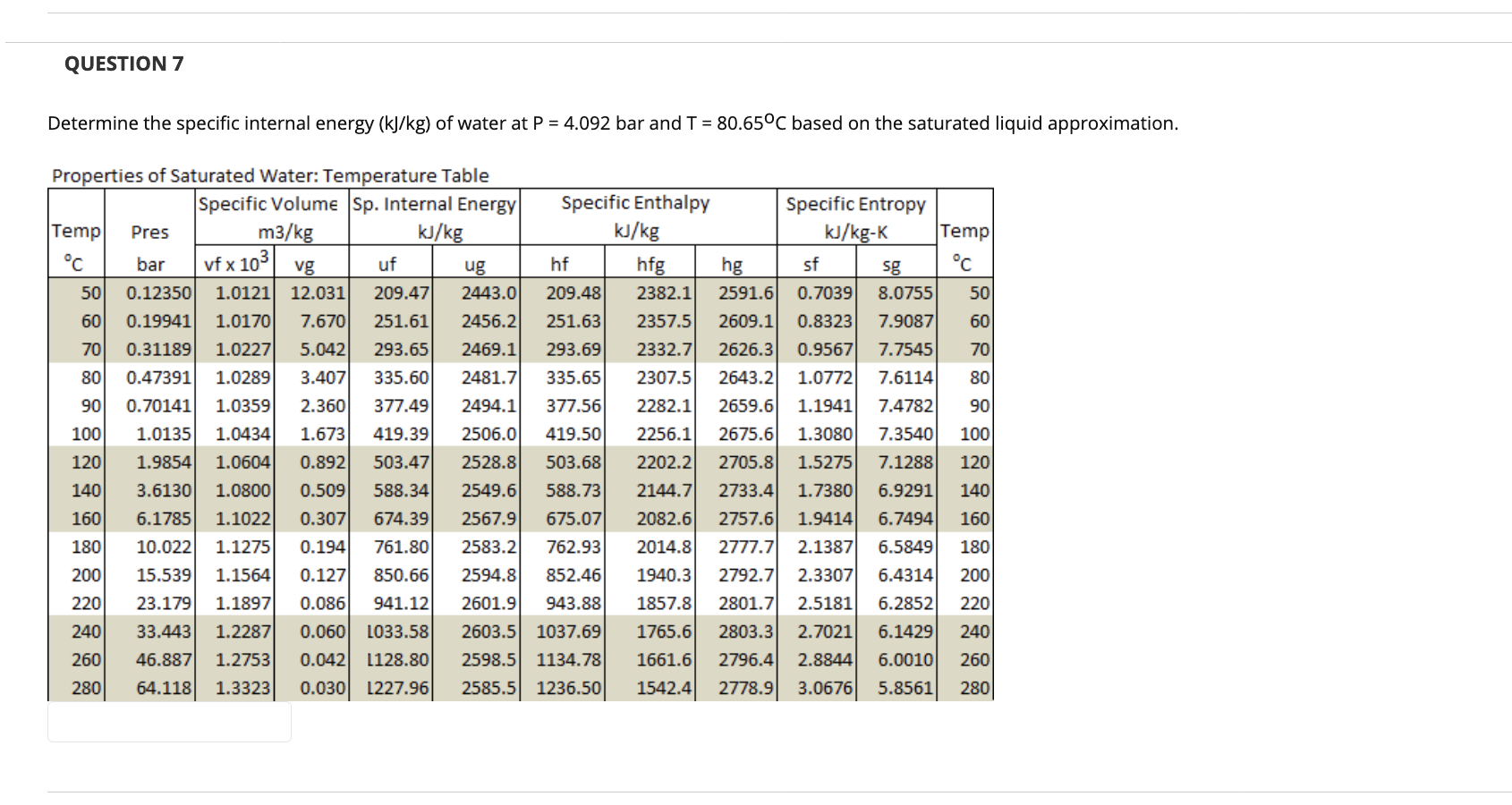 Solved QUESTION 7 Determine the specific internal energy | Chegg.com