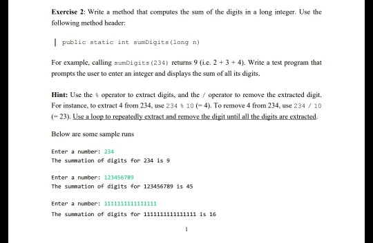 Solved Exercise 2 Write A Method That Computes The Sum Of 3969