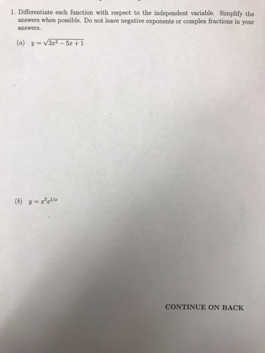 Solved 1. Differentiate each function with respect to the | Chegg.com