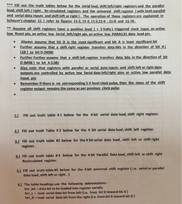 Solved Fill out the truth tables below for the serial load, | Chegg.com
