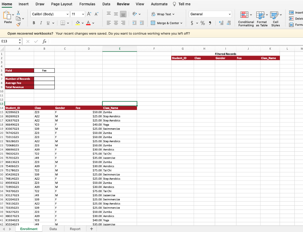 Solved The instructors for each class are listed on the Data | Chegg.com