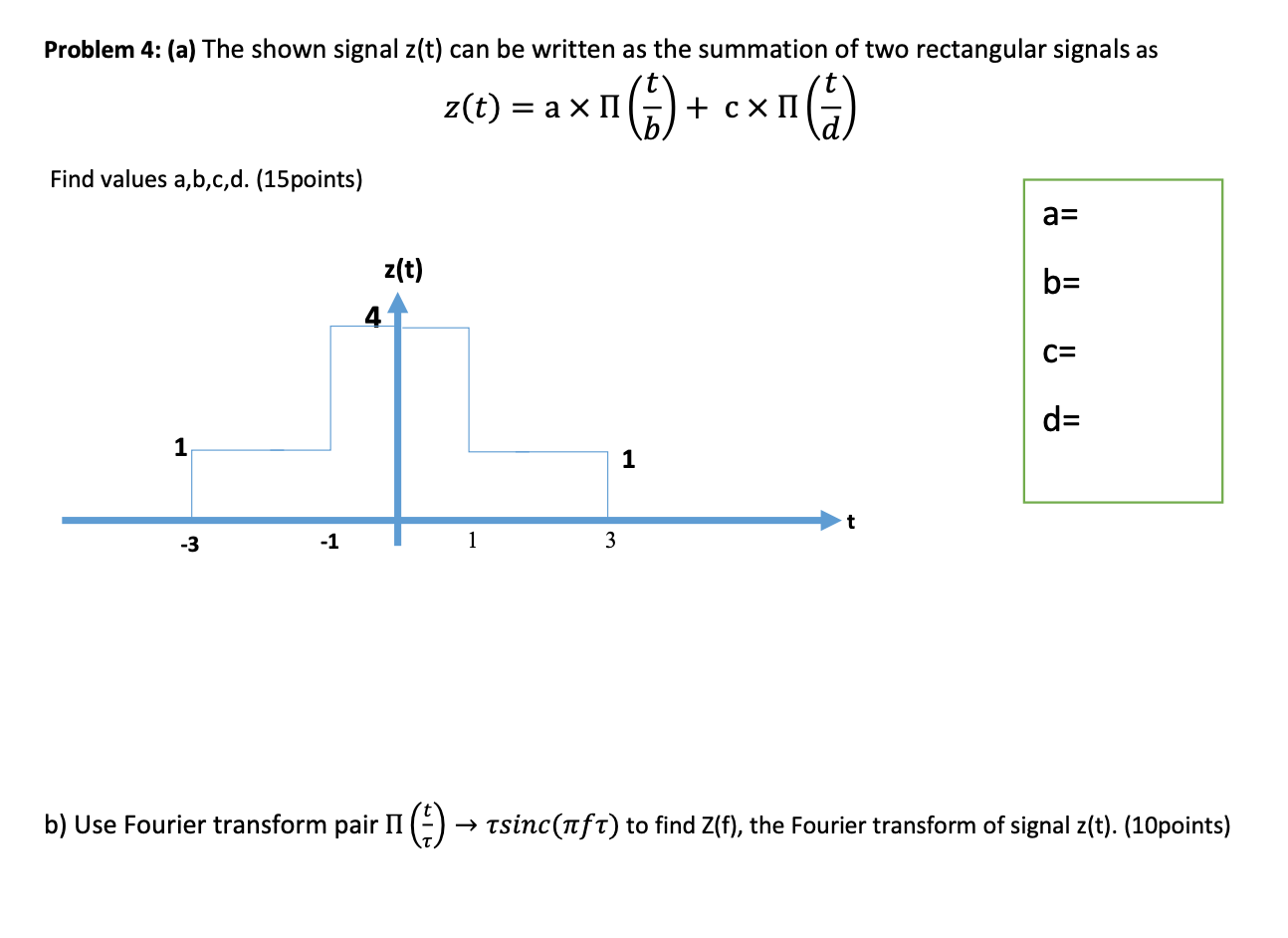 Solved Problem 4: (a) The shown signal z(t) can be written | Chegg.com