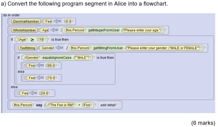 Solved a) Convert the following program segment in Alice | Chegg.com