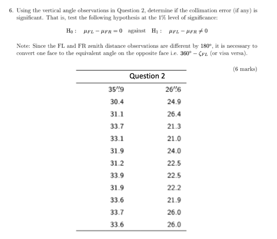 Solved 6. Using the vertical angle observations in Question | Chegg.com