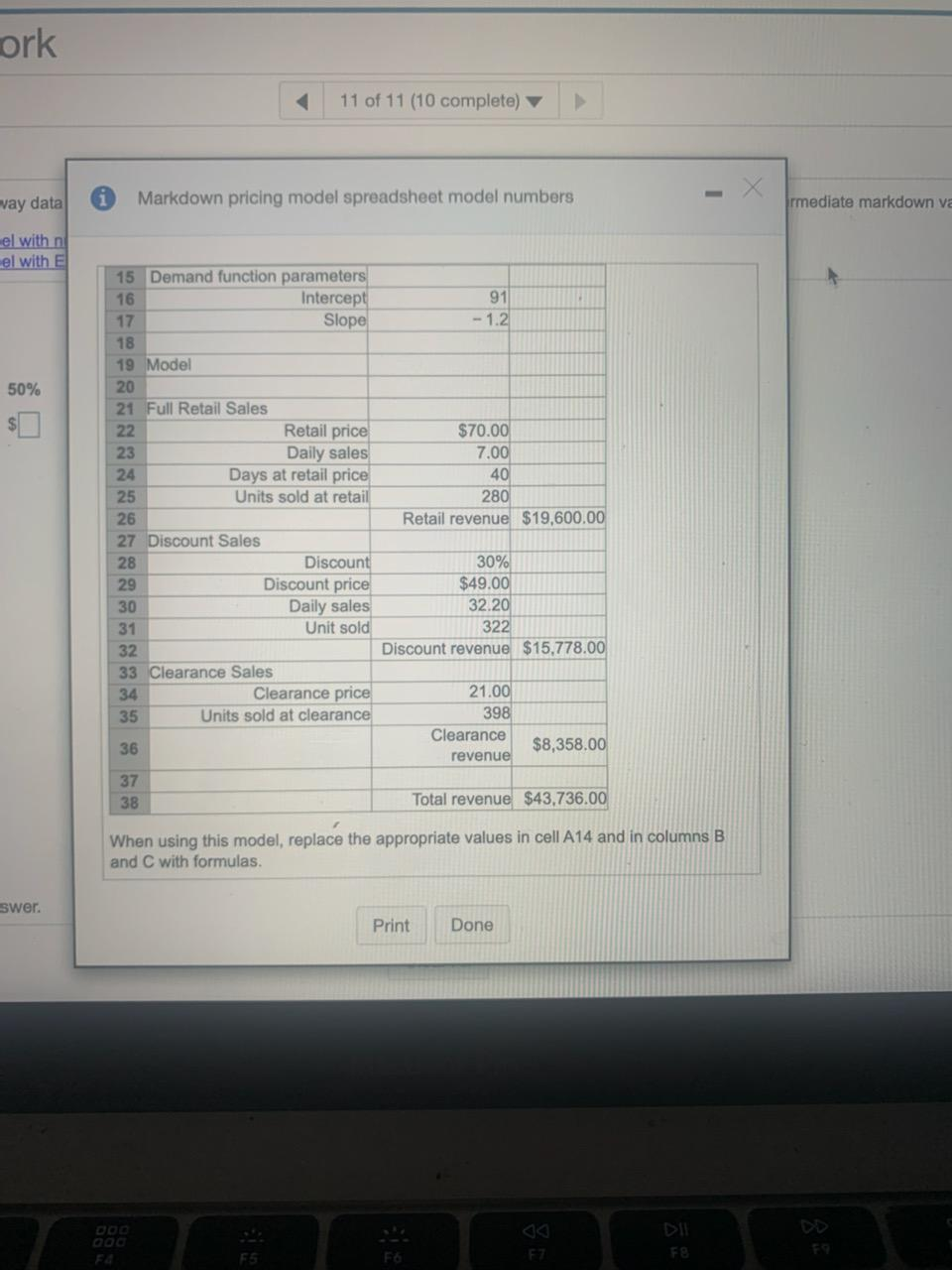 Use the Markdown Pricing Model spreadsheet model | Chegg.com