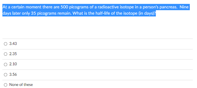 Solved At a certain moment there are 500 picograms of a | Chegg.com