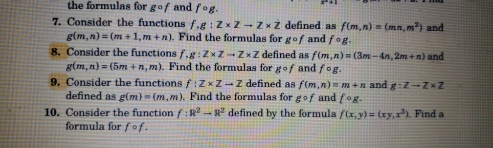 Solved the formulas for gof and f og. g(m, n)- (m +1,m +n). | Chegg.com