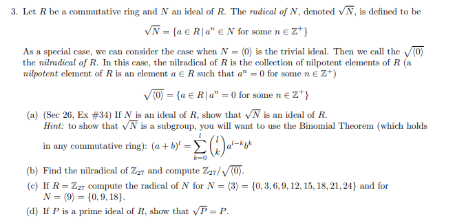 Solved 3. Let R be a commutative ring and N an ideal of R. | Chegg.com