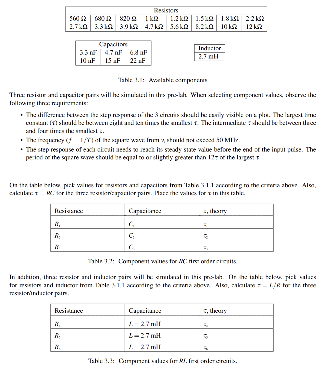 Solved Table 3.1: Available componentsThree resistor and | Chegg.com