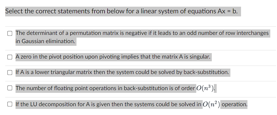 Solved Select the correct statements from below for a linear | Chegg.com