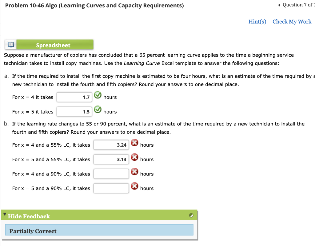 Solved Problem 10-46 Algo (Learning Curves and Capacity | Chegg.com