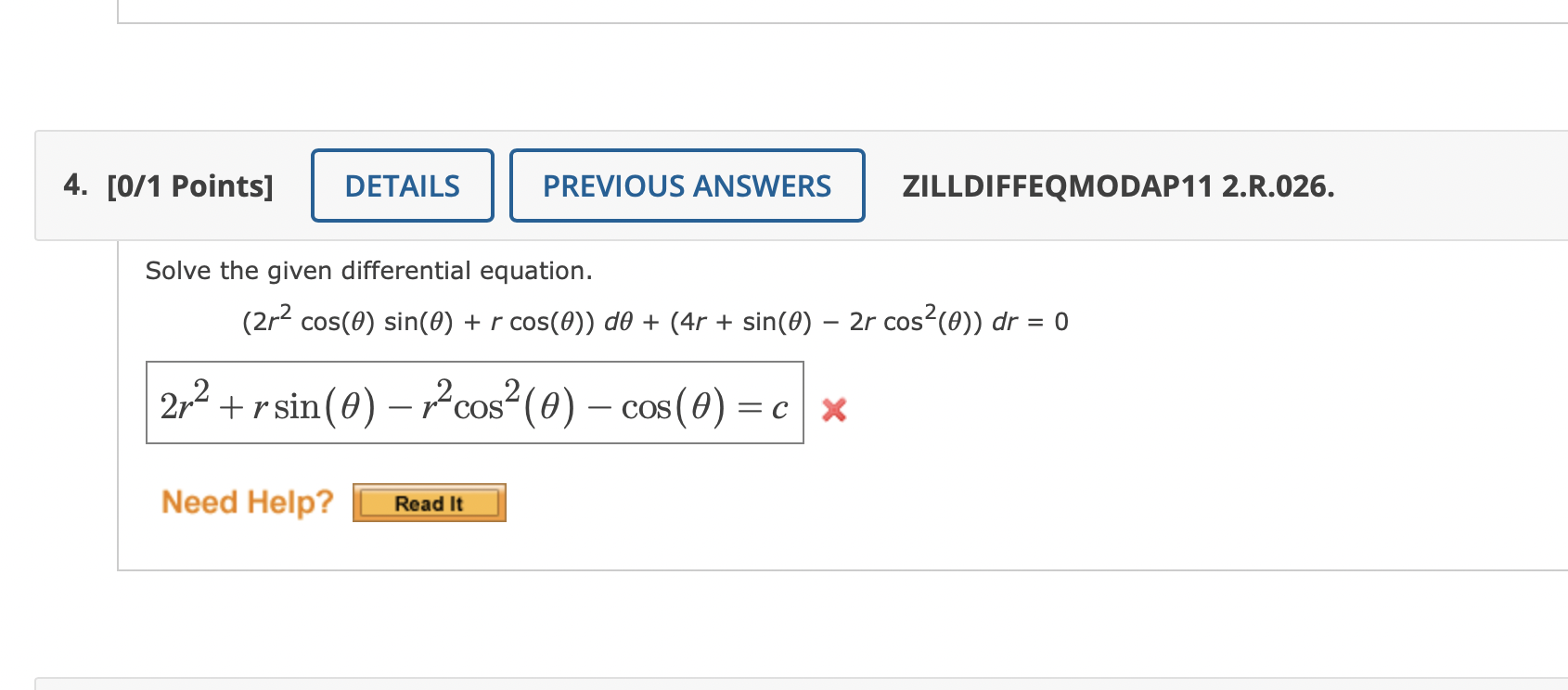 Solved /1 Points] ZILLDIFFEQMODAP11 2.R.026. Solve the given | Chegg.com