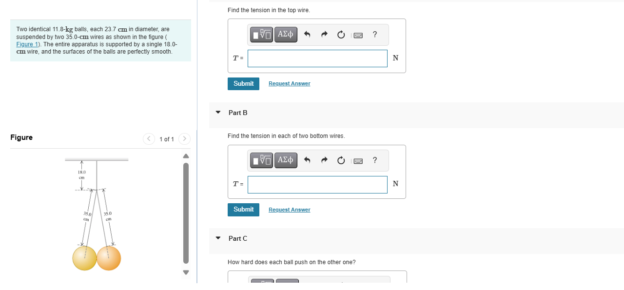 Solved Find the tension in the top wire.Two identical | Chegg.com