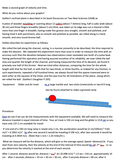 Galileo's Motion lab (Walter Wimbush) Galileo's | Chegg.com