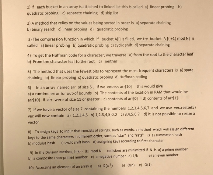 Solved b) 1) If each bucket in an array is attached to | Chegg.com