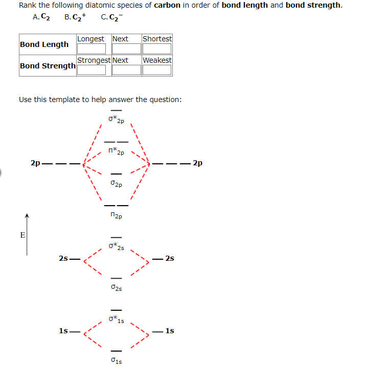 Solved Rank the following diatomic species of carbon in | Chegg.com