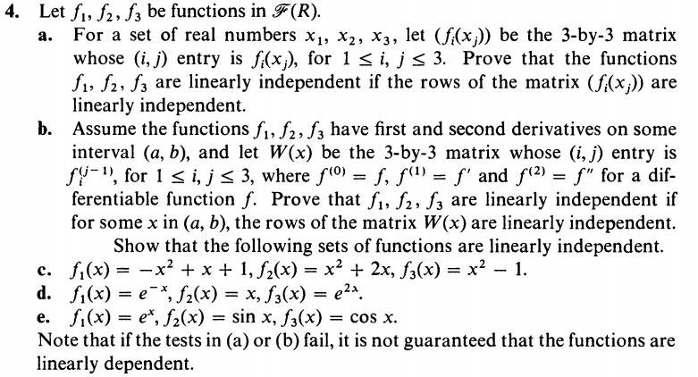 Solved 4. Let fu, f2, f3 be functions in F(R). a. For a set | Chegg.com
