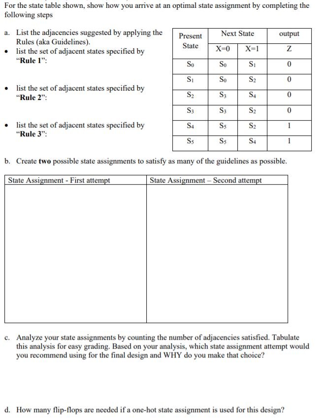 Solved For the state table shown, show how you arrive at an | Chegg.com