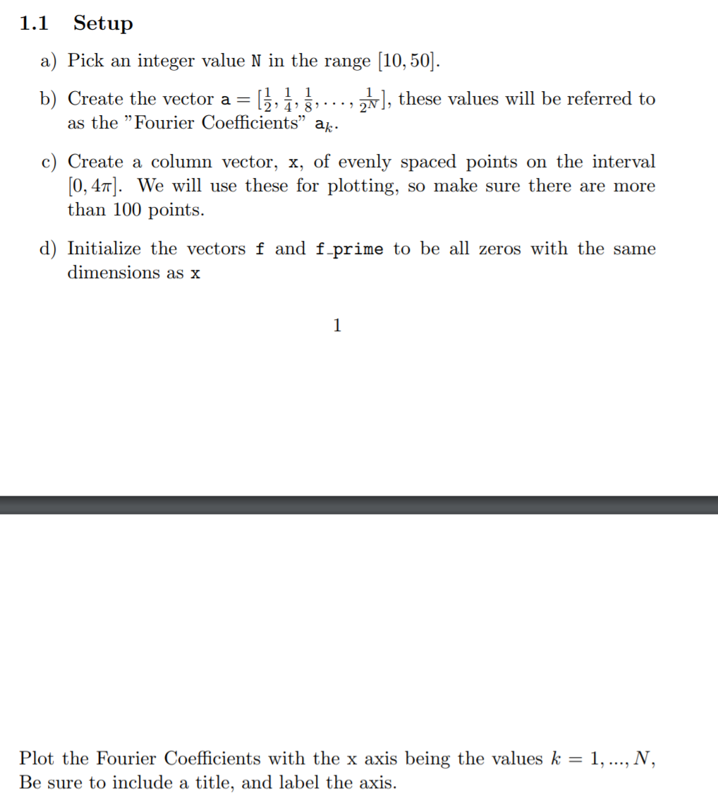 Solved 1.1 Setup a) Pick an integer value N in the range | Chegg.com