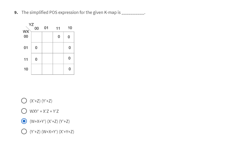 Solved The simplified POS expression for the given K-map | Chegg.com