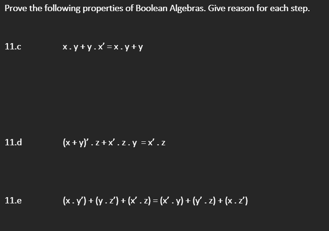 Solved Prove The Following Properties Of Boolean Algebras